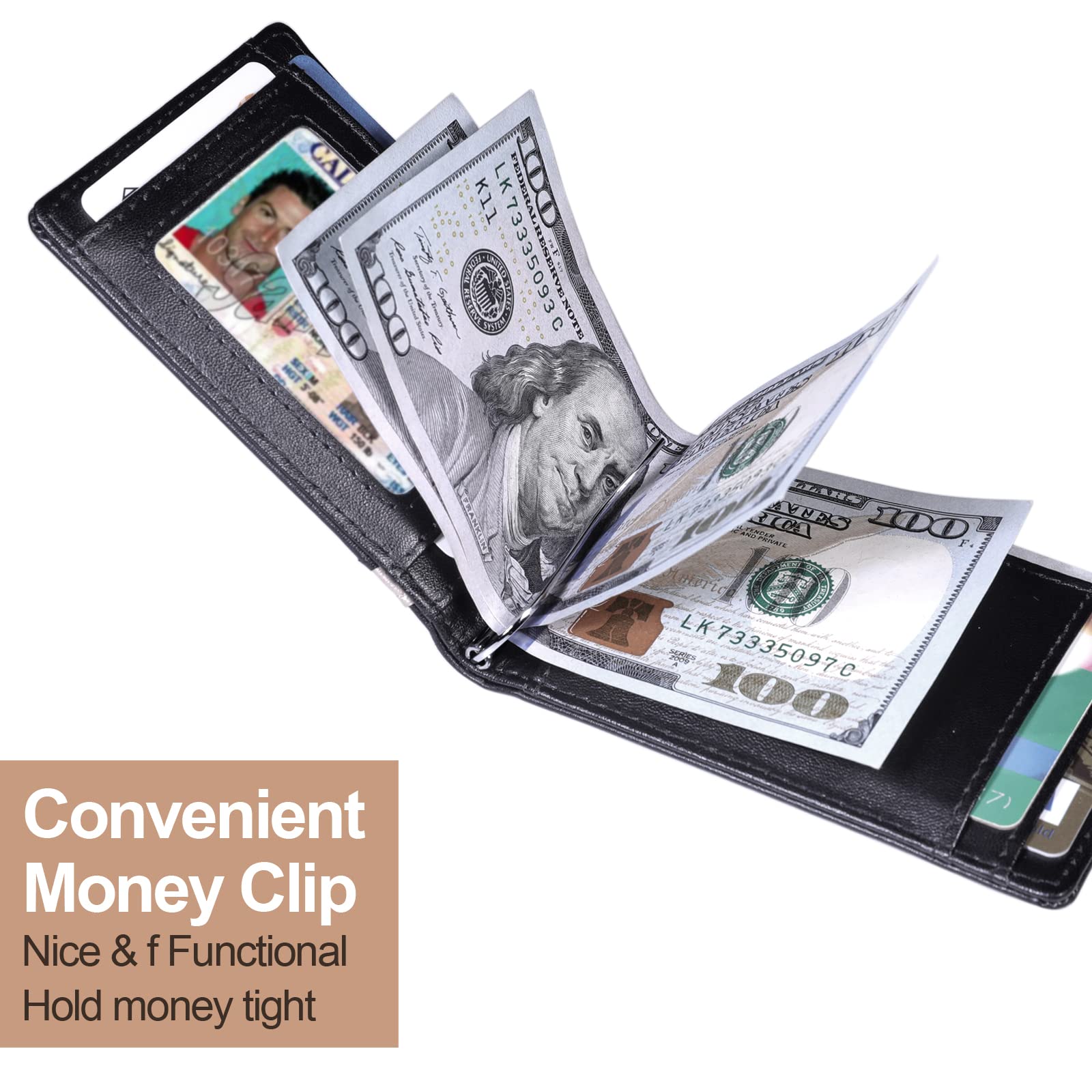 WINWANG Slim Wallet for Men with Money Clip Genuine Leather Minimalist Bifold RFID Blocking Front Pocket Wallet Present for Dad, Boyfriend, Husband.