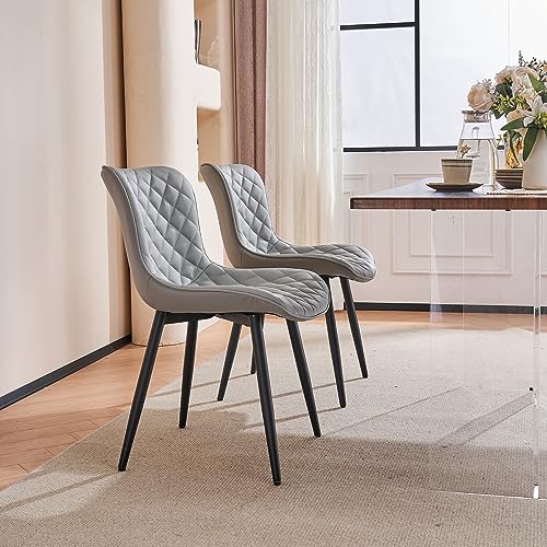 Kidol & Shellder Upholstered Dining Chairs Set of 2 Kitchen Dining Room Chairs Mid Century Modern Kitchen Chairs Dining Table Chairs Faux Leather Side Chair for Waiting Living Room Bedroom(Gray)