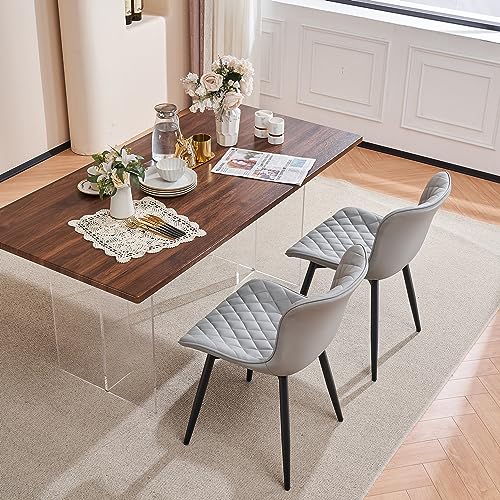 Kidol & Shellder Upholstered Dining Chairs Set of 2 Kitchen Dining Room Chairs Mid Century Modern Kitchen Chairs Dining Table Chairs Faux Leather Side Chair for Waiting Living Room Bedroom(Gray)
