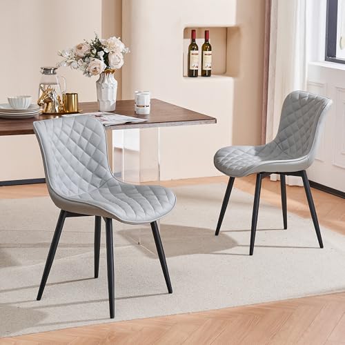 Kidol & Shellder Upholstered Dining Chairs Set of 2 Kitchen Dining Room Chairs Mid Century Modern Kitchen Chairs Dining Table Chairs Faux Leather Side Chair for Waiting Living Room Bedroom(Gray)