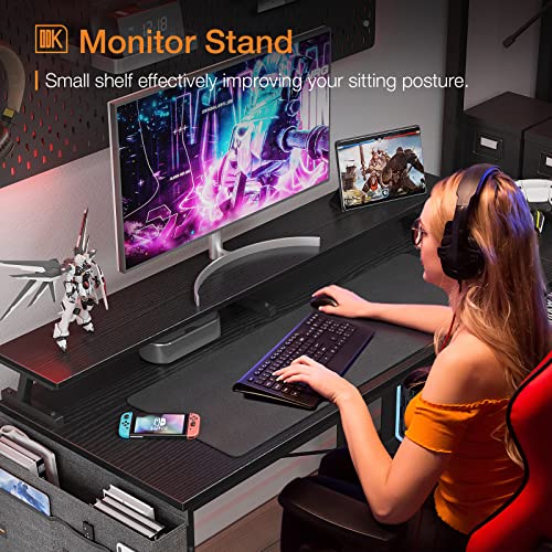 ODK L Shaped 66 Inch Computer Desk with USB Charging Port & Power Outlet, L-Shaped Gaming Desk with Storage Shelves & Monitor Shelf for Home Office Workstation, Modern Writing Table, Black