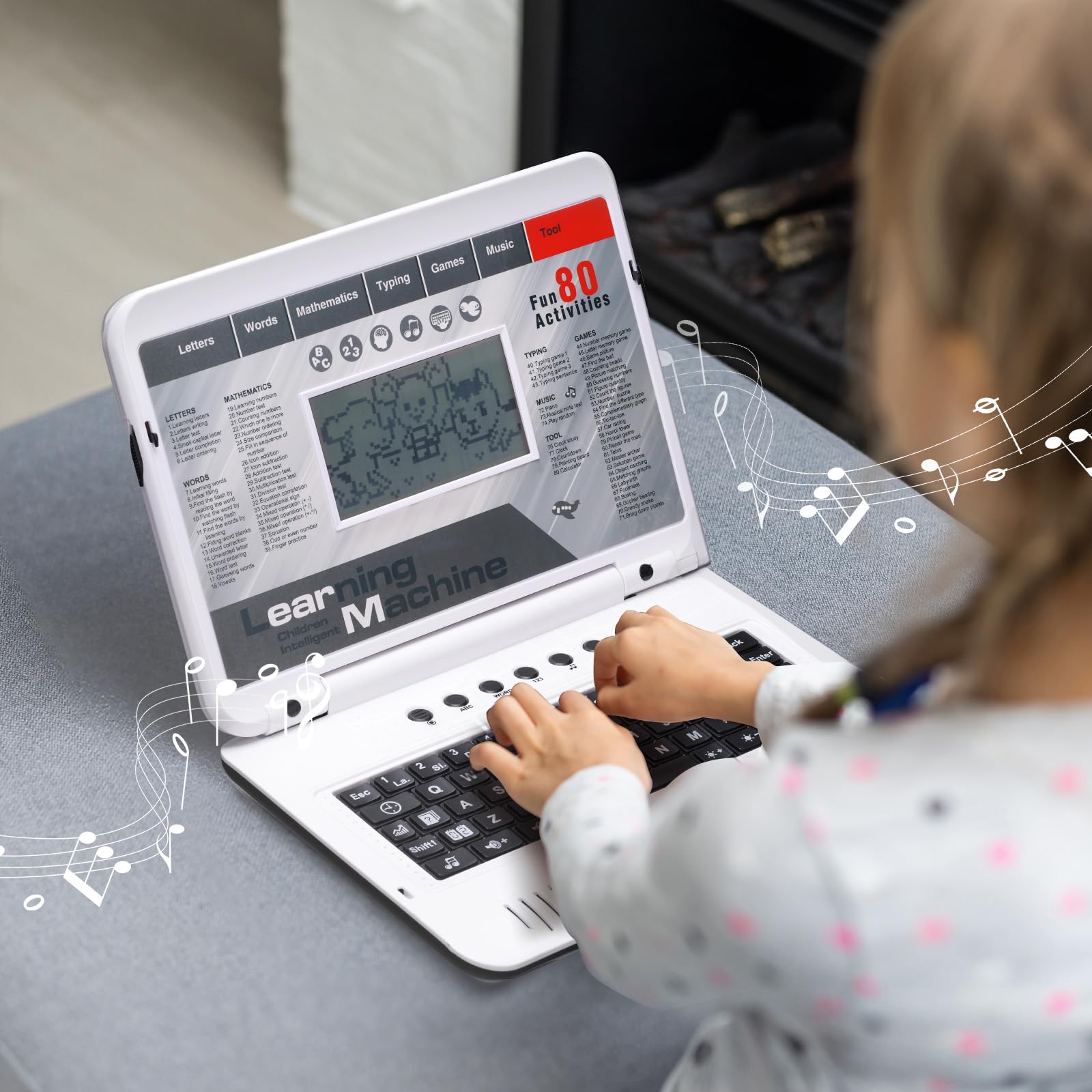 LESHITIAN Kids Laptop - 80 Learning Modes to Learn Alphabet, Words, Mathematics, Play Games and Music - Toy for Children Ages 5+