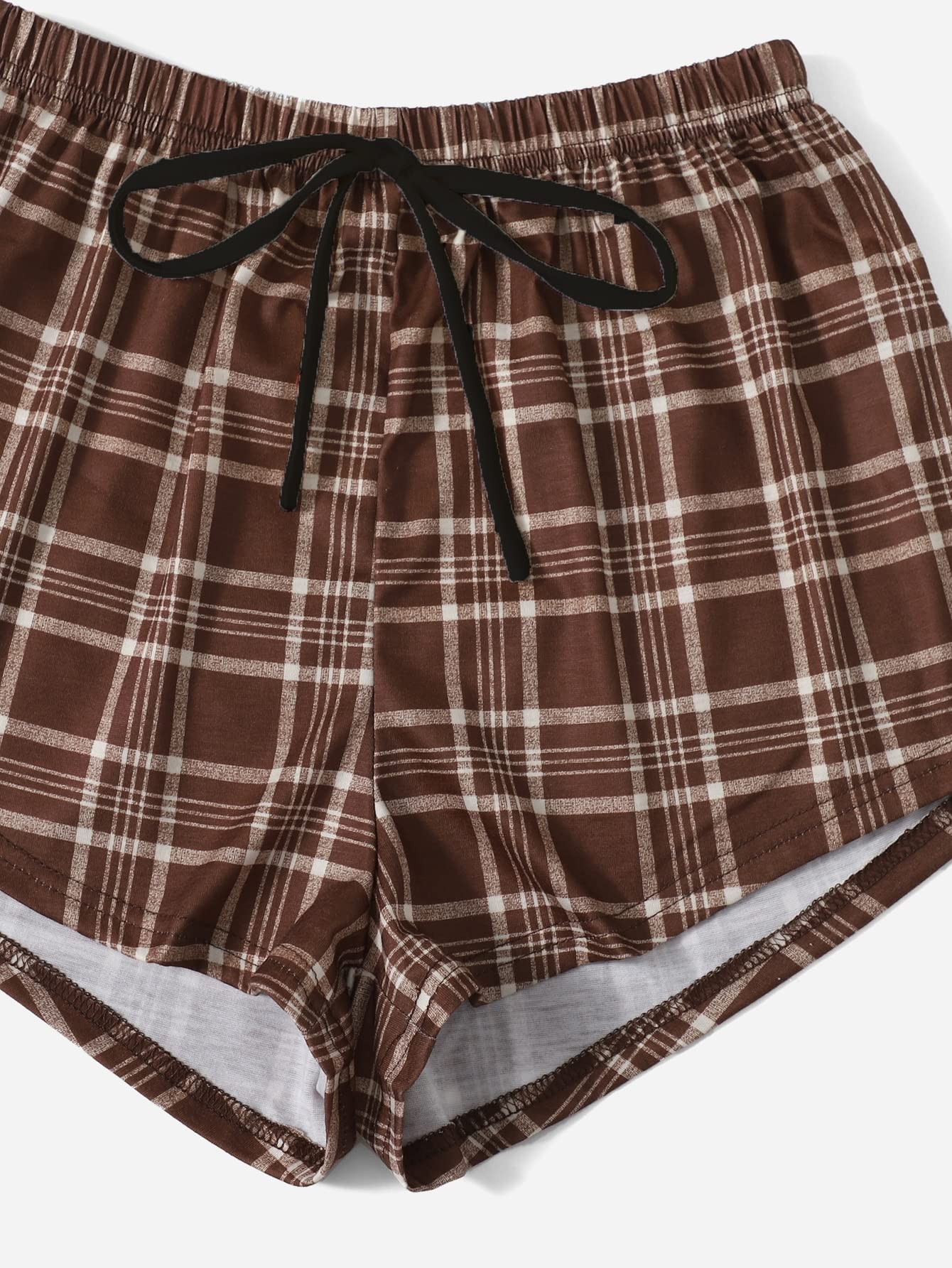 WDIRARA Women's 2 Piece Crop Tank Top and Plaid Drawstring Waist Shorts Pj Set Black and Red M