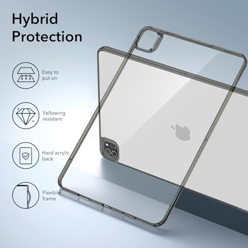 ESR for iPad Pro 12.9 Case, 12.9 inch iPad Pro case (2022/2021, 6th/5th Generation), Thin and Lightweight, Yellowing Resistant, Hard Back, Supports Pencil 2, Classic Series, Clear Black