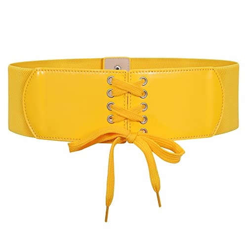 XZQTIVE Women Wide Belt for Dresses Elastic Stretchy Lace-up Cinch Belt Snap Button Tied Corset Waist Belt for Dress