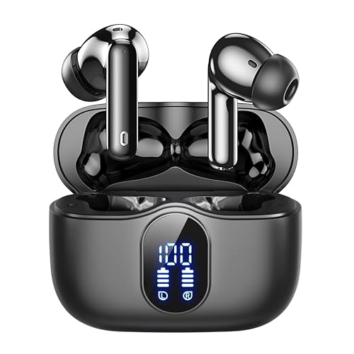 Wireless Earbuds Bluetooth Headphones LED Power Display Earphones Active Noise Cancelling Ear Buds with Charging Case Bluetooth 5.3 Hi-Fi Stereo in-Ear Earbuds for iPhone/Android/PC/Laptop (Black)