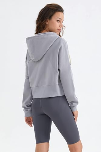 Orolay Women's Zip-Up Cropped Hoodie Casual Long Sleeve Sweatshirt Workout Hooded Jacket Basic Pullover Top Grey Full-zip X-Small