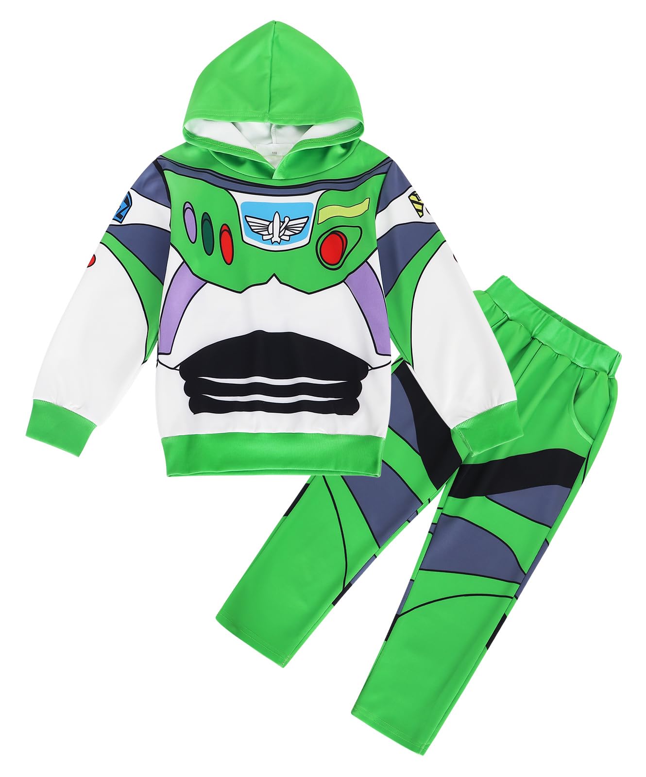 Eledobby Toddler Buzz Lightyear Costume Sweatshirt Halloween Outfits Hoodie+Pants Set Green Costumes for Boys Birthday Party Clothes 3-4T
