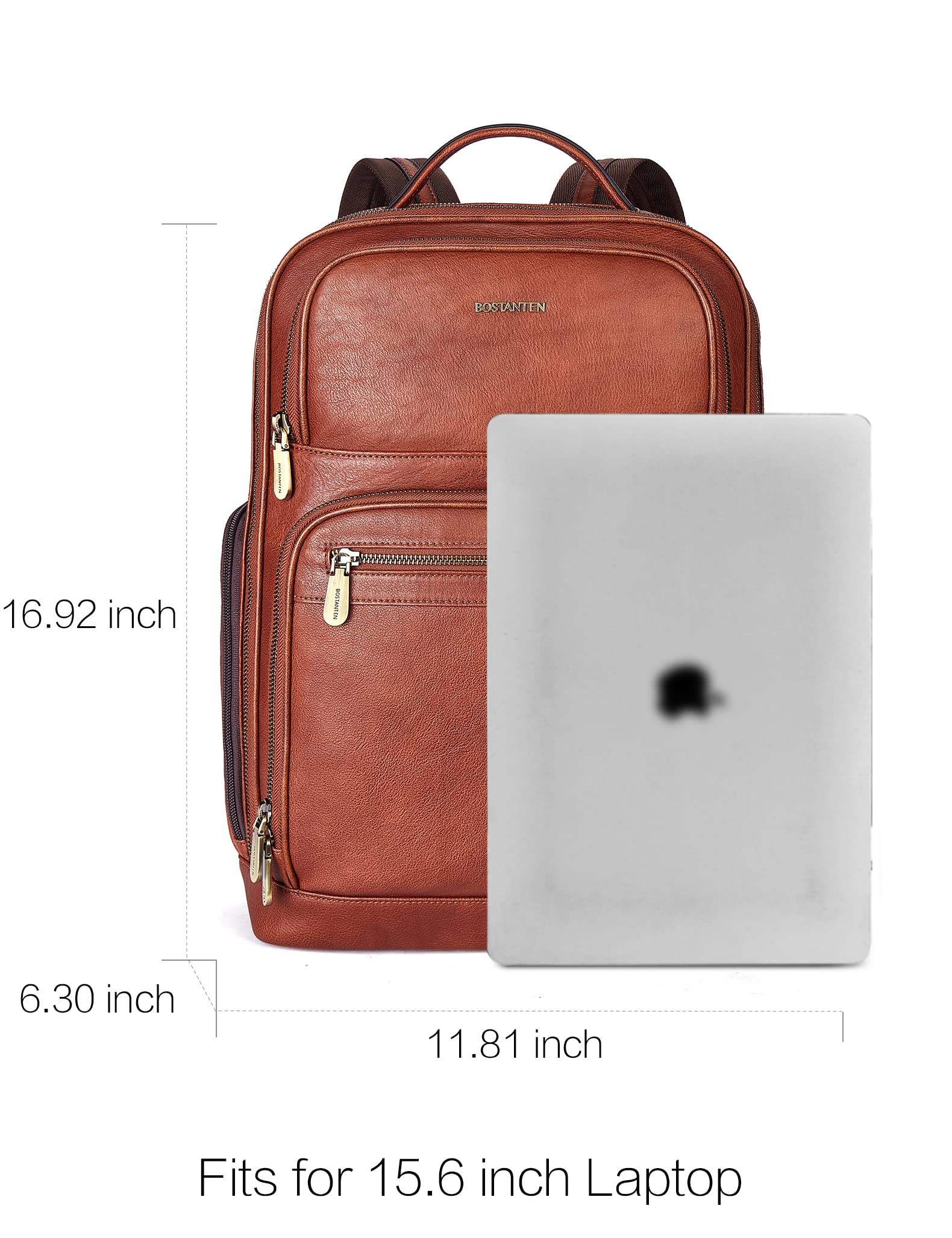 BOSTANTEN Leather Backpacks College 15.6” Laptop Travel Computer Shoulder Backpack For Men Coffeebrown