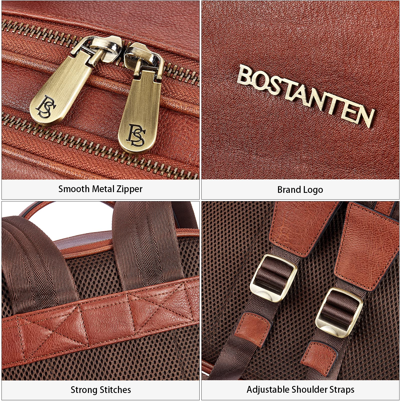 BOSTANTEN Leather Backpacks College 15.6” Laptop Travel Computer Shoulder Backpack For Men Coffeebrown