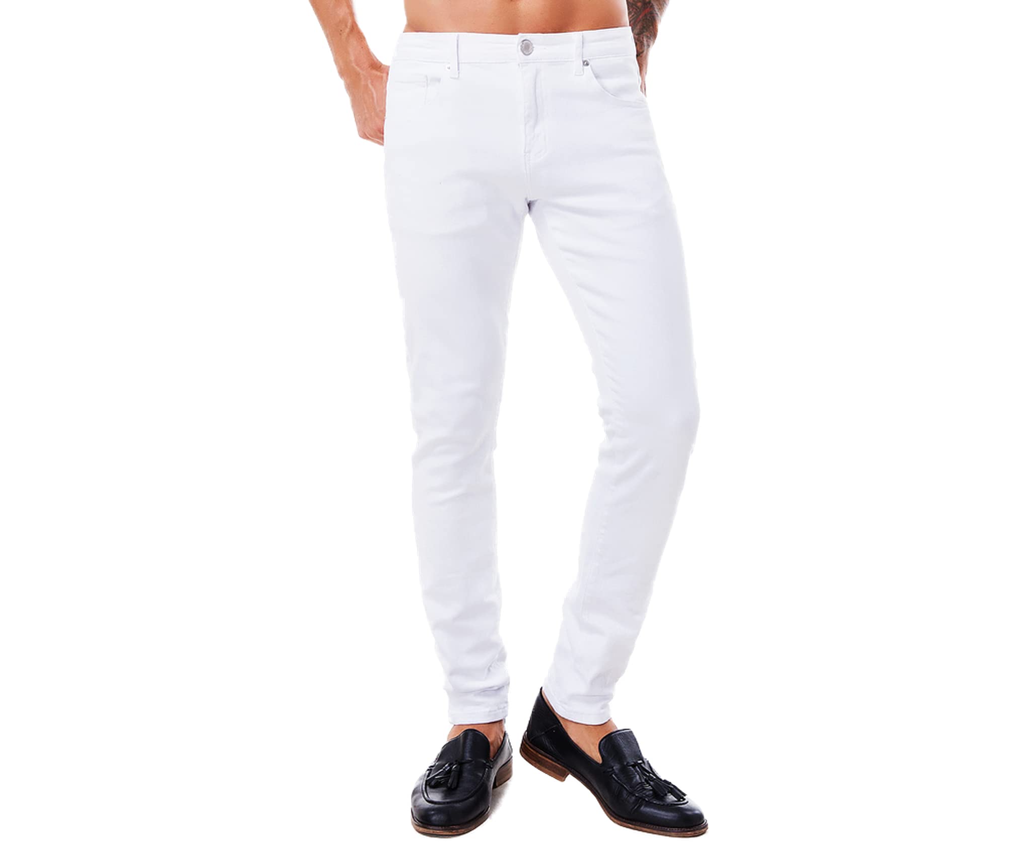 ABSECAI Mens Jeans Pants Skinny Slim Fit Comfy Fashion Denim Stretch Fit White 32