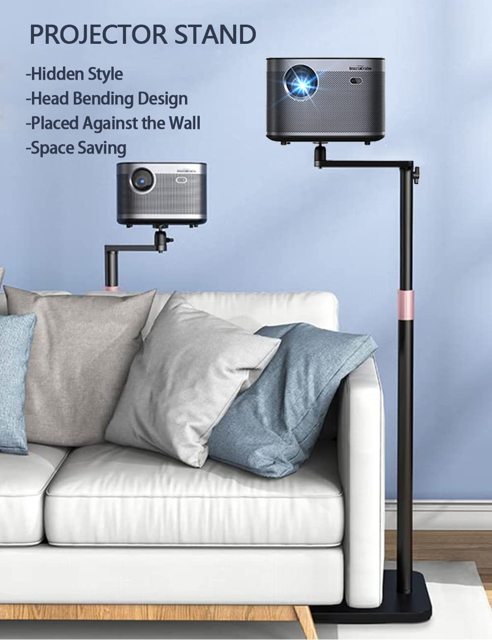 HIBORI Projector Stand Floor Projector Mount Adjustable Height 16 to 48 Inch Universal Projector Ceiling Mount 360 Degree Rotation Compatible with XGIMI, VANKYO, Jinhoo, AuKing