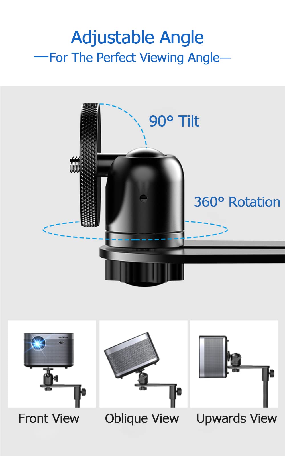 HIBORI Projector Stand Floor Projector Mount Adjustable Height 16 to 48 Inch Universal Projector Ceiling Mount 360 Degree Rotation Compatible with XGIMI, VANKYO, Jinhoo, AuKing