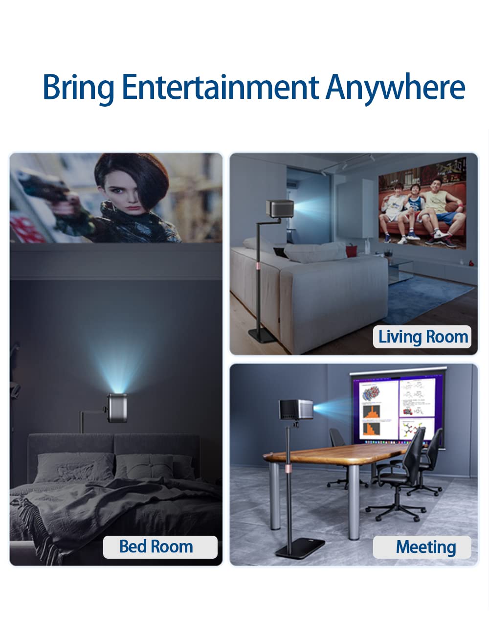 HIBORI Projector Stand Floor Projector Mount Adjustable Height 16 to 48 Inch Universal Projector Ceiling Mount 360 Degree Rotation Compatible with XGIMI, VANKYO, Jinhoo, AuKing
