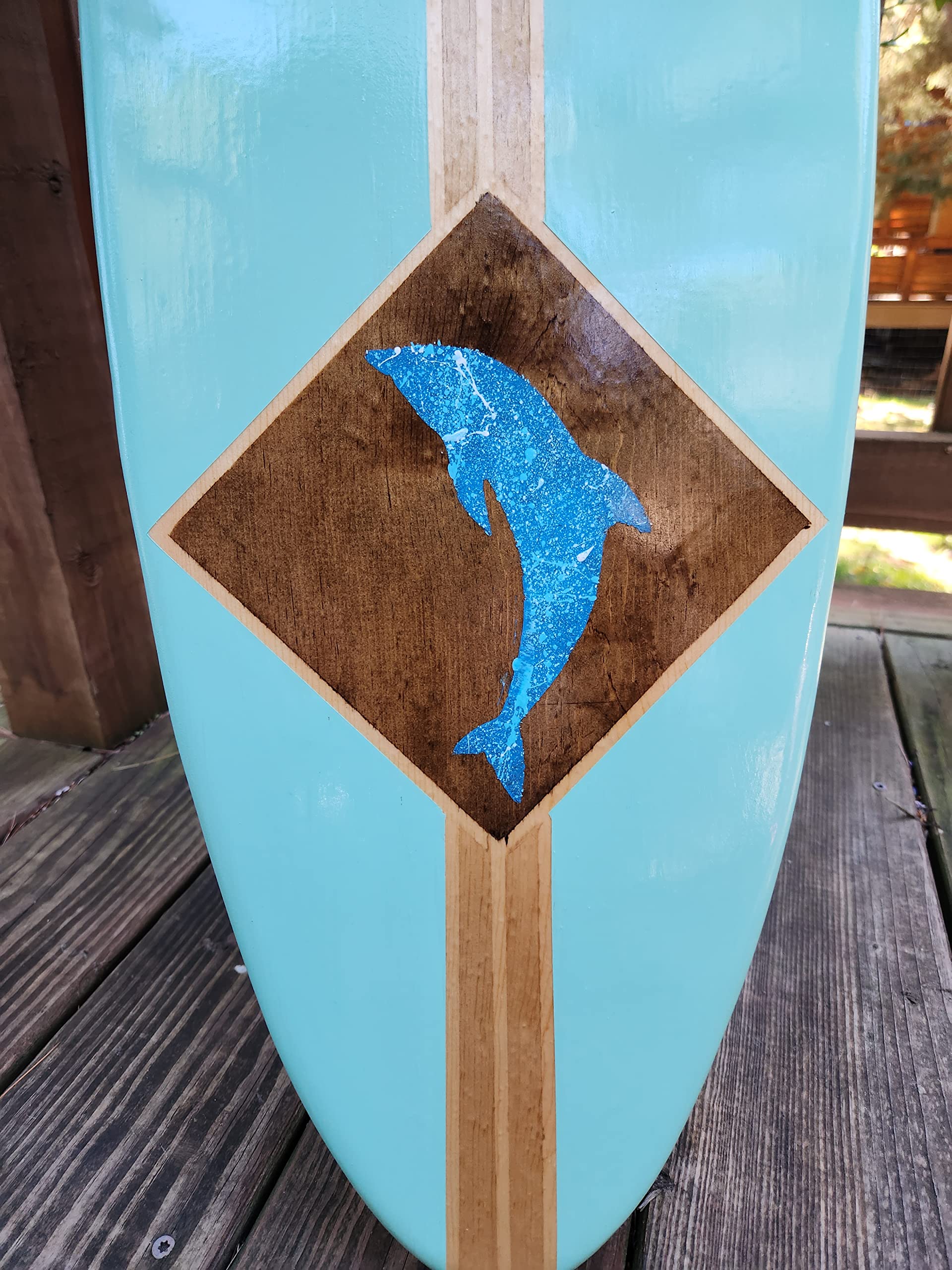 Large Wood Surfboard Turtle Wall Art 3 Feet, Custom Colors Beach Coastal Decor