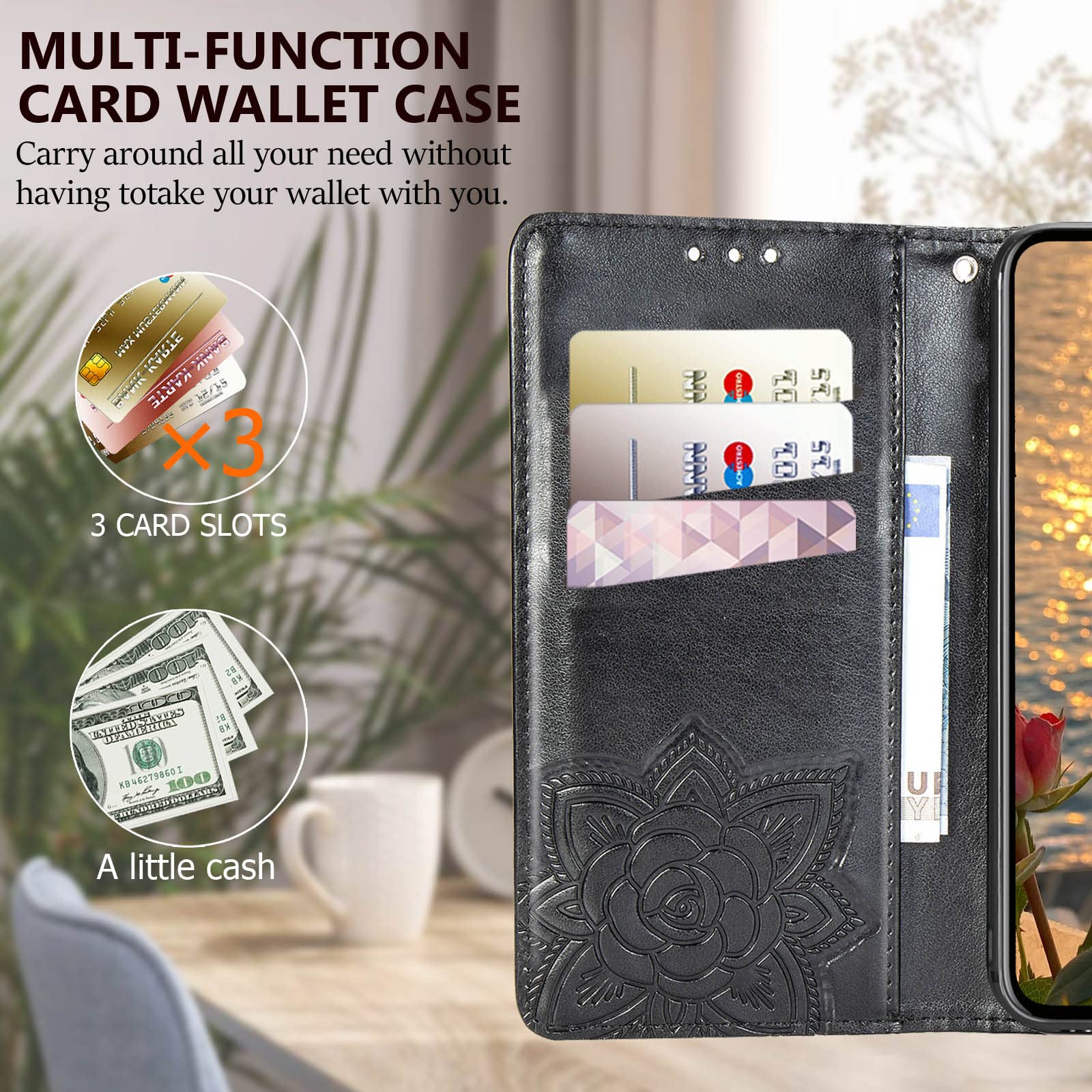 KRHGEIK Designed for Samsung Galaxy S20 FE Case Wallet,Women Flip Cover with Butterfly Embossed PU Leather Kickstand Credit Card Holder Slots Magnetic Wrist Strap Phone Case (Black)