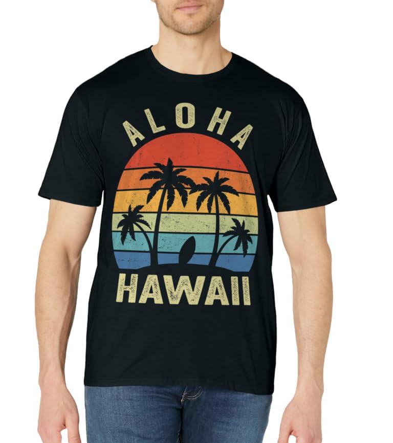 Aloha Hawaii Hawaiian Island Palm Beach Surfboard Surf T-Shirt