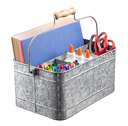 Royalty Art Farmhouse Kitchen Caddy Organizer with Handle for Condiments, Cleaning Products, and Party Supplies, Rustic Galvanized Steel, 13β x 8 1/4β