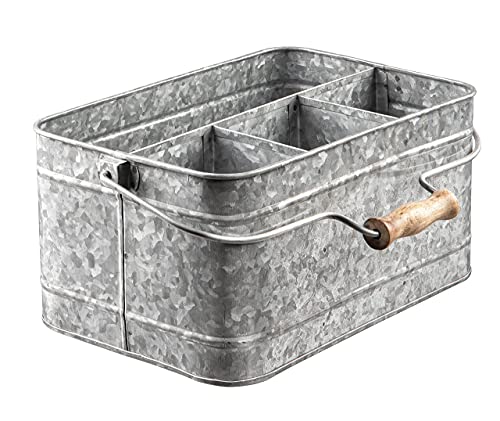 Royalty Art Farmhouse Kitchen Caddy Organizer with Handle for Condiments, Cleaning Products, and Party Supplies, Rustic Galvanized Steel, 13β x 8 1/4β
