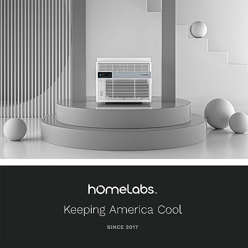 hOmeLabs Window Air Conditioner 10000 BTU - Smart Control, Eco Mode, LED Control Panel - Low Noise, Remote Control - Compatible with Alexa/Google Assistant - White - Ideal For Rooms up to 450 Sq. Ft.
