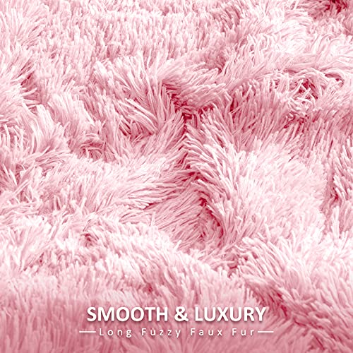Pawque Luxury Faux Fur Throw Blanket Super Soft Oversized Throw Blankets, 90x90 inches, Decorative Blankets for Sofa Couch Bed Chair Photo Props, Breathable & Washable, Bright Pink