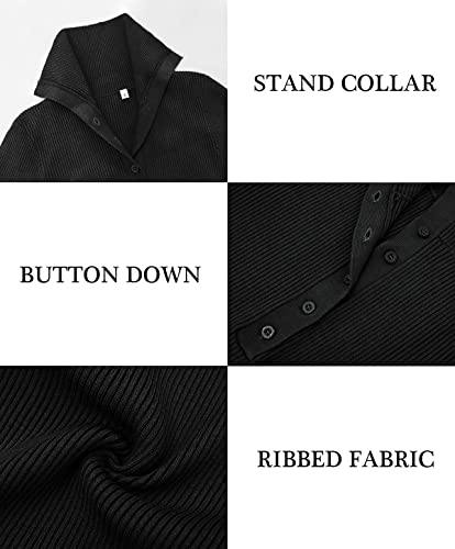 Vaiaye Women’s Sweater Dress Long Sleeve Bodycon Knit Stretchable Elasticity Button Down Winter Fall Pullover Jumper Dresses Black