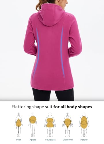 baleaf Women's Fleece Jacket Long Zip Up Hoodie Lightweight Thermal Sweater Coat for Hiking Travel Rouge Pink XL