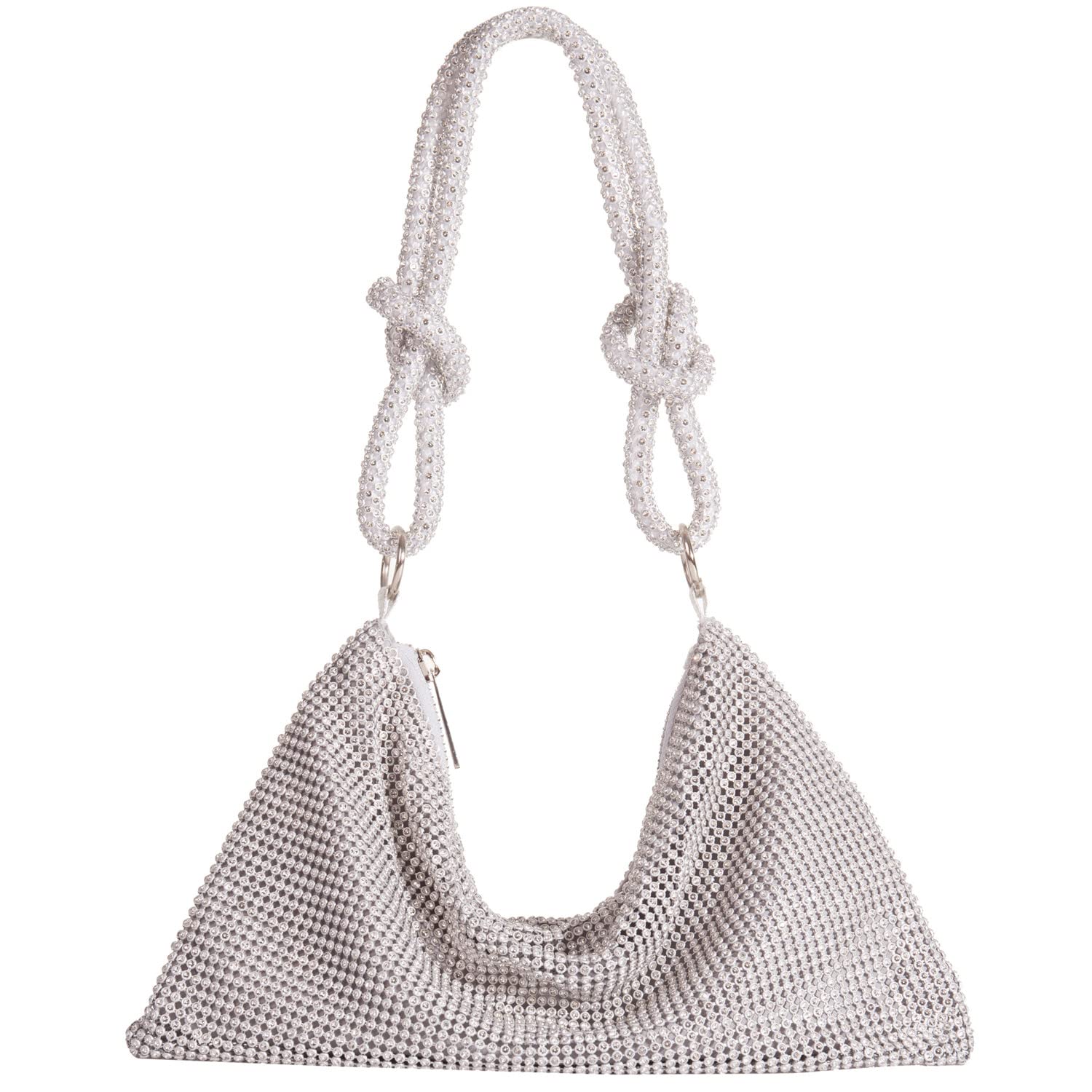 AZWBAG Women's Evening Bag Sparkly Rhinestone Purse Bling Chain Clutch Purse(small silver)