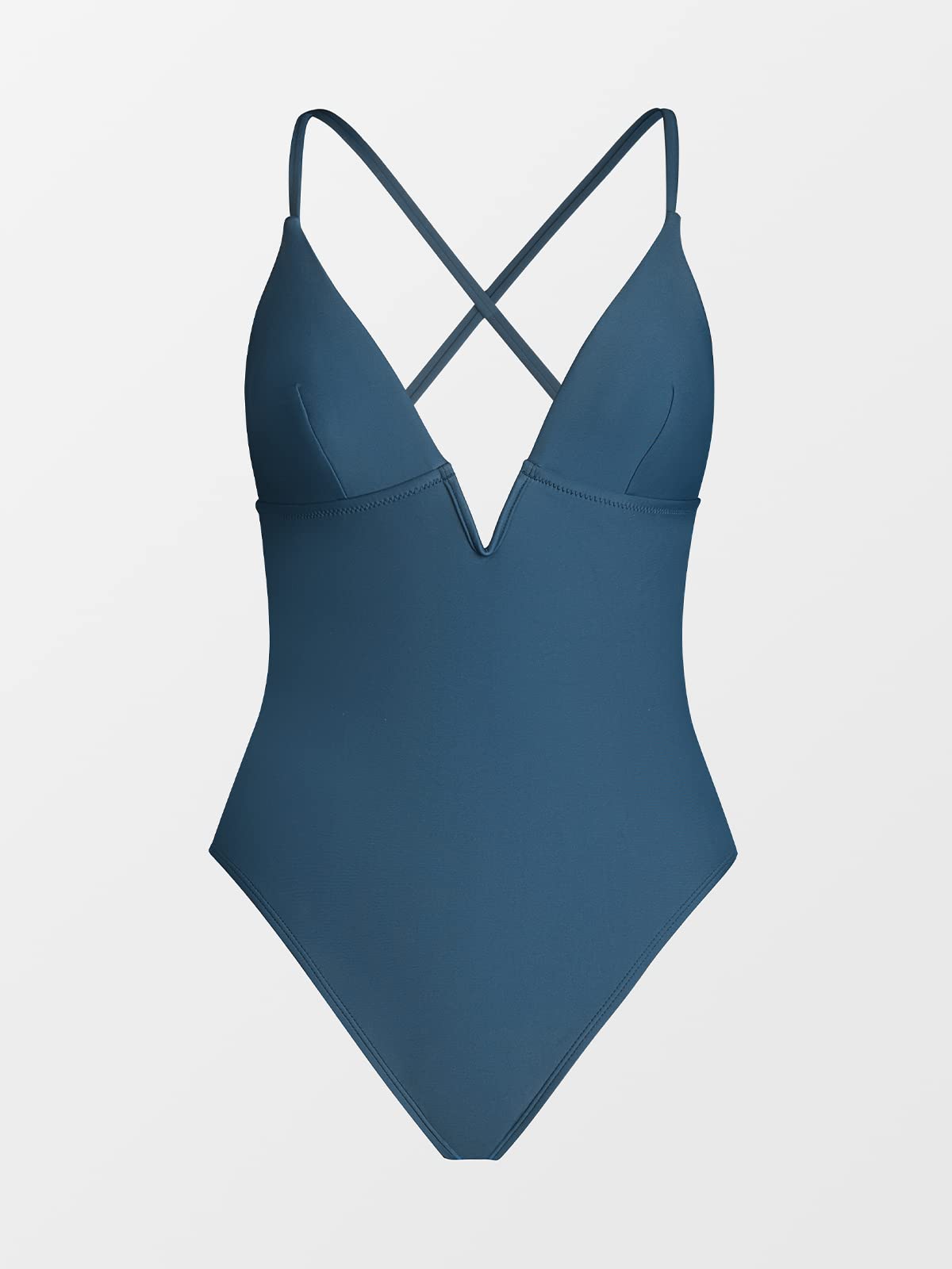 CUPSHE Women Swimsuit One Piece Bathing Suit Deep V Neck Crisscross Back Adjustable Strap Blue M