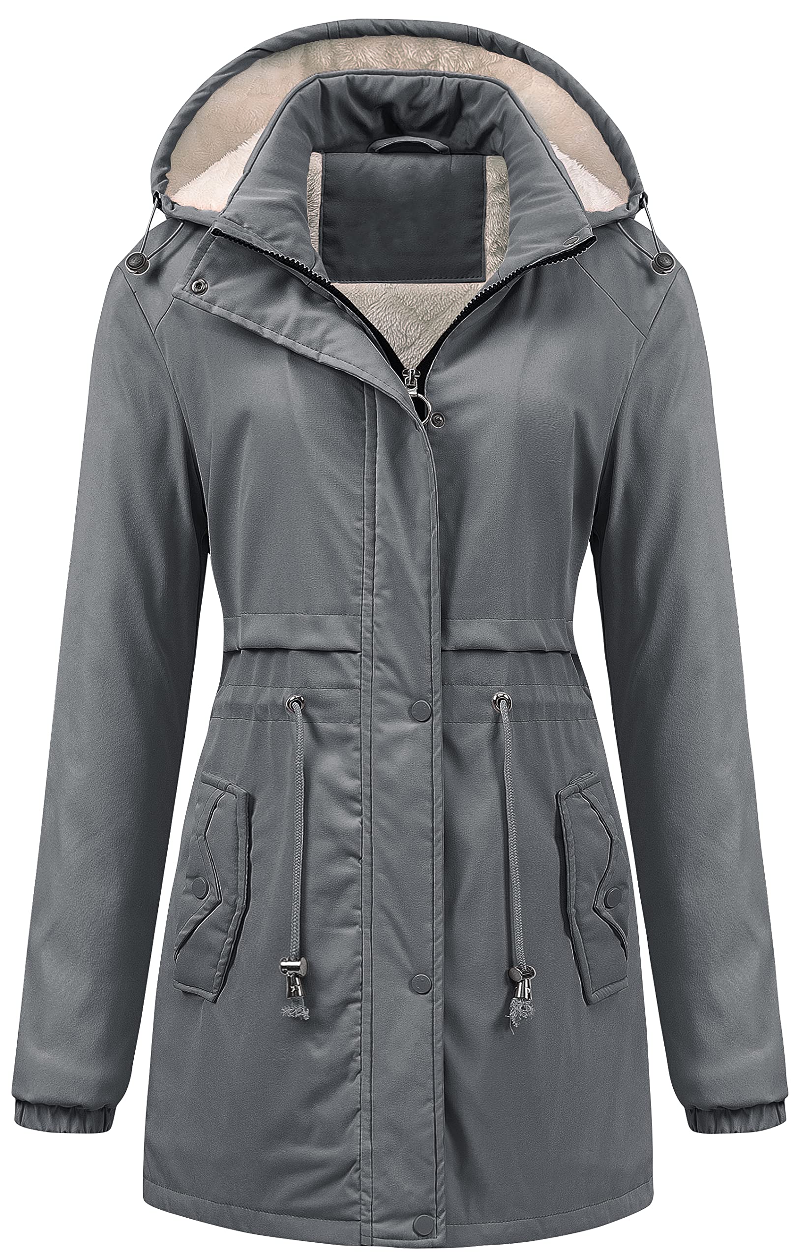 Chrisuno Women's Outdoor Waterproof Coat Down Alternative Parka Puffer Ski Jacket Cozy Coat Grey L