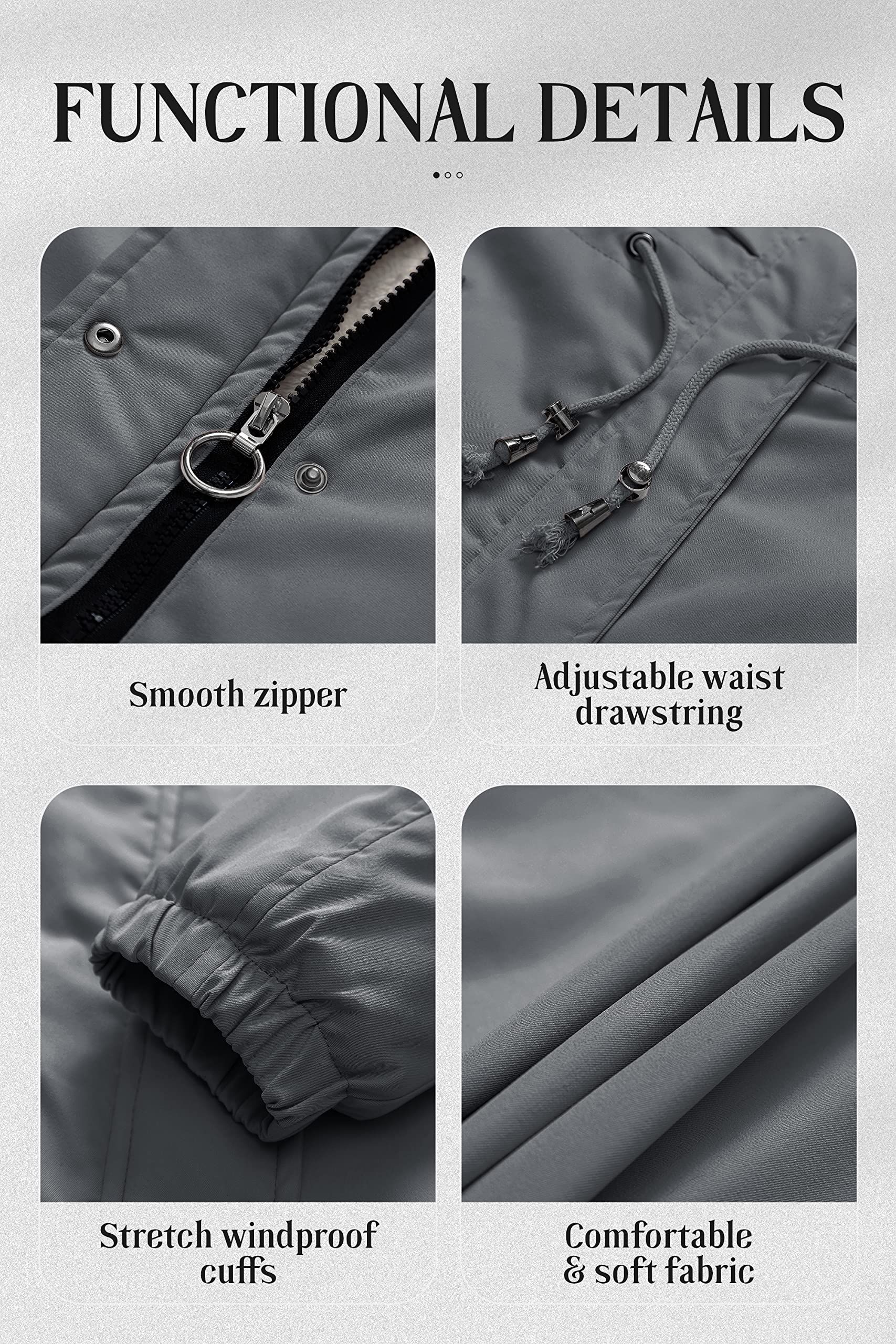 Chrisuno Ladies Winter Coats For Women Hooded Warm Down Alternative Outerwear Parka Jackets Grey XL