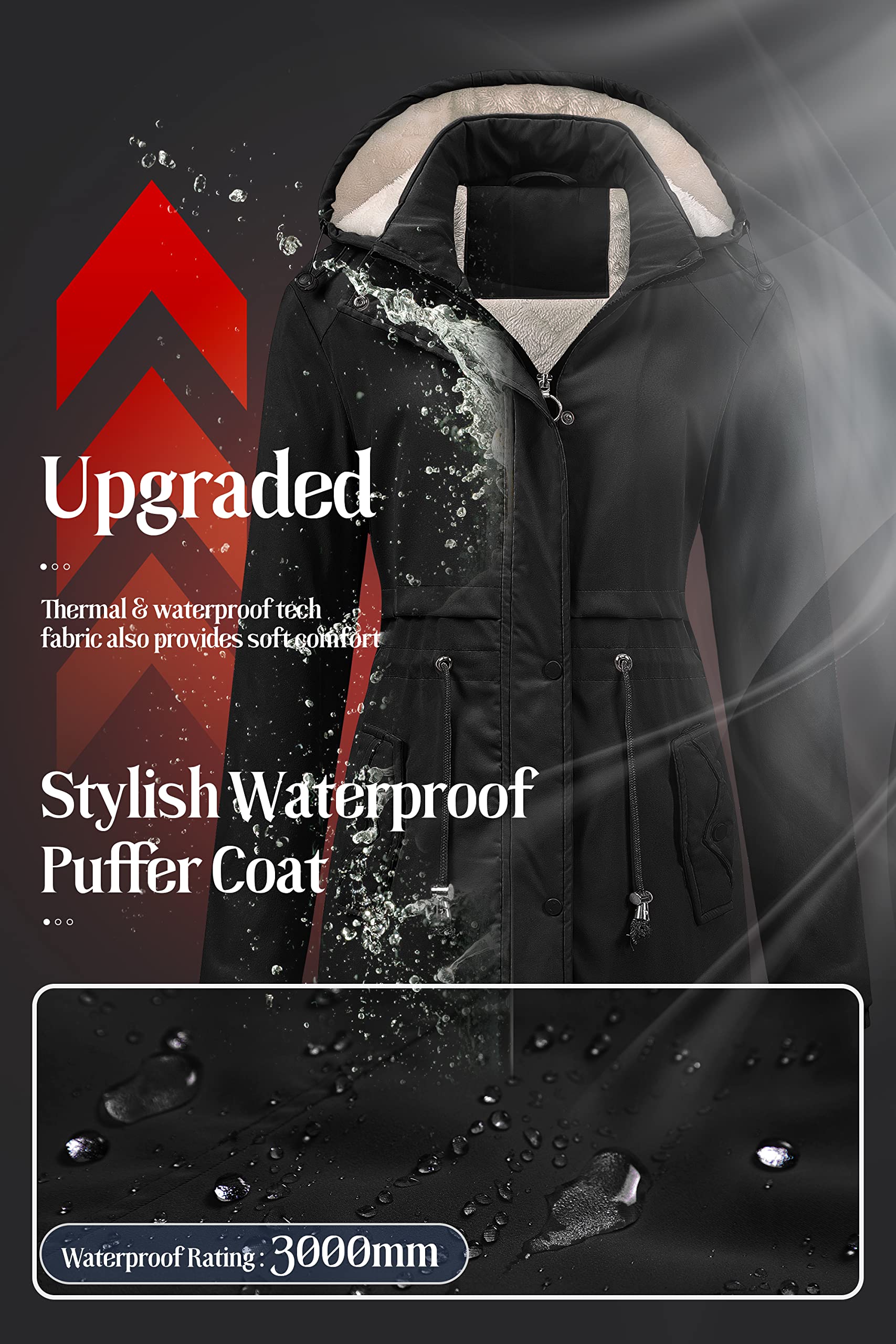 Chrisuno Women's Lightweight Thicken Puffer Coats Warm Parka Padded Winter Hooded Insulated Jacket Overcoat Black XL