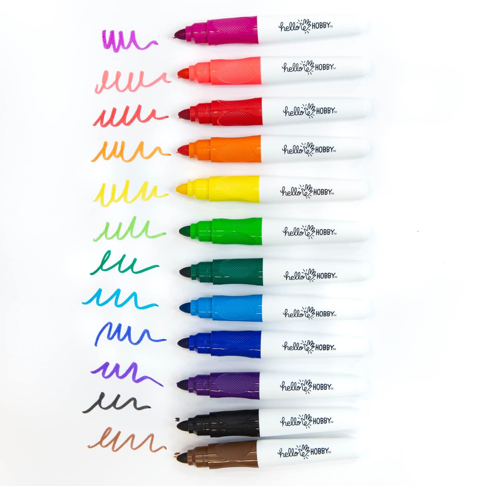 Hello Hobby 12 JUMBO MARKERS | CLASSIC COLORS | Non-Toxic Water-Based Washable