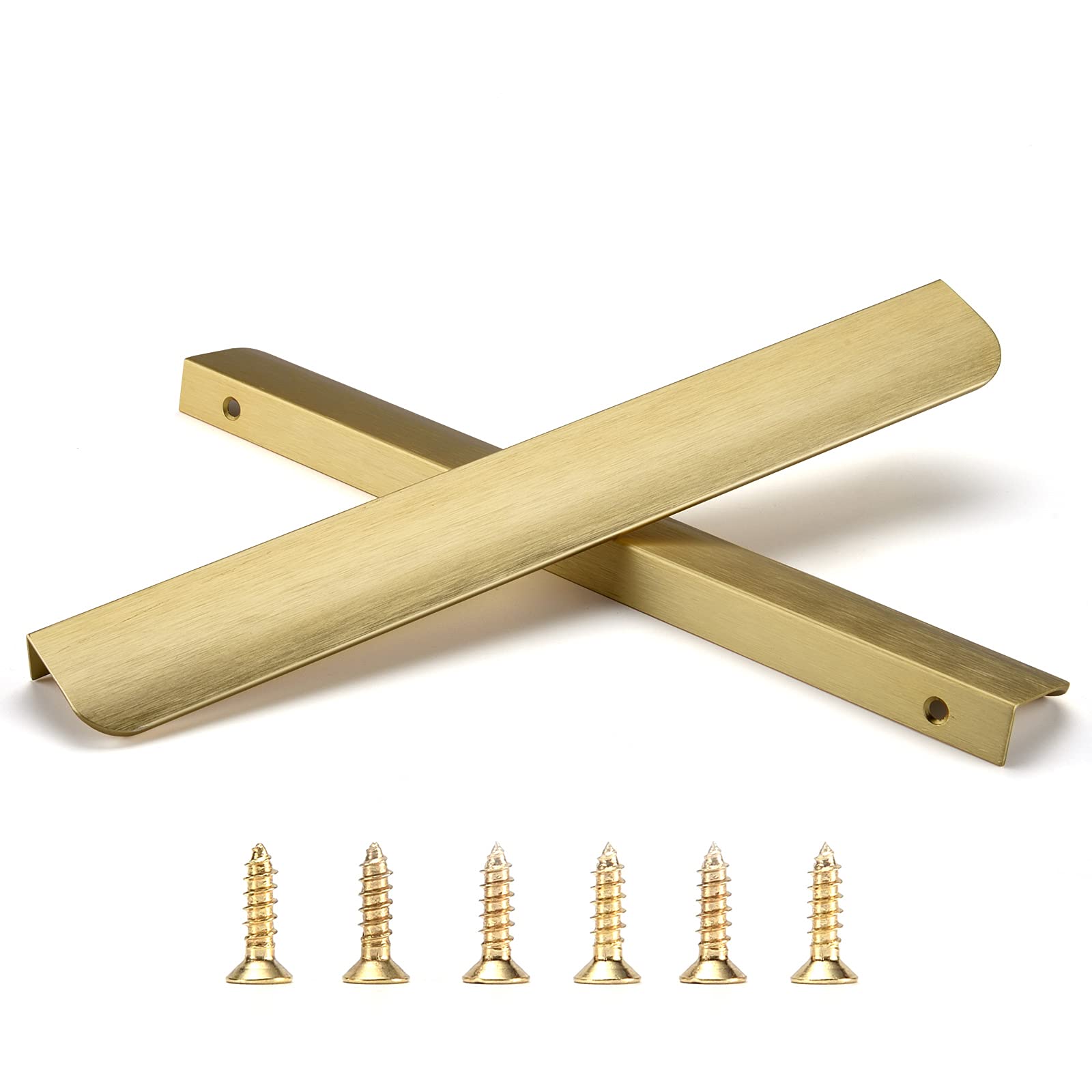 Satanga Edge Finger Pulls for cabinets Kitchen Invisible Hardware Concealed Drawer Pull Aluminum Hidden Door Long Handles Pack of 5 Modern Brushed Brass 11.81" Overall Length Easy Installation