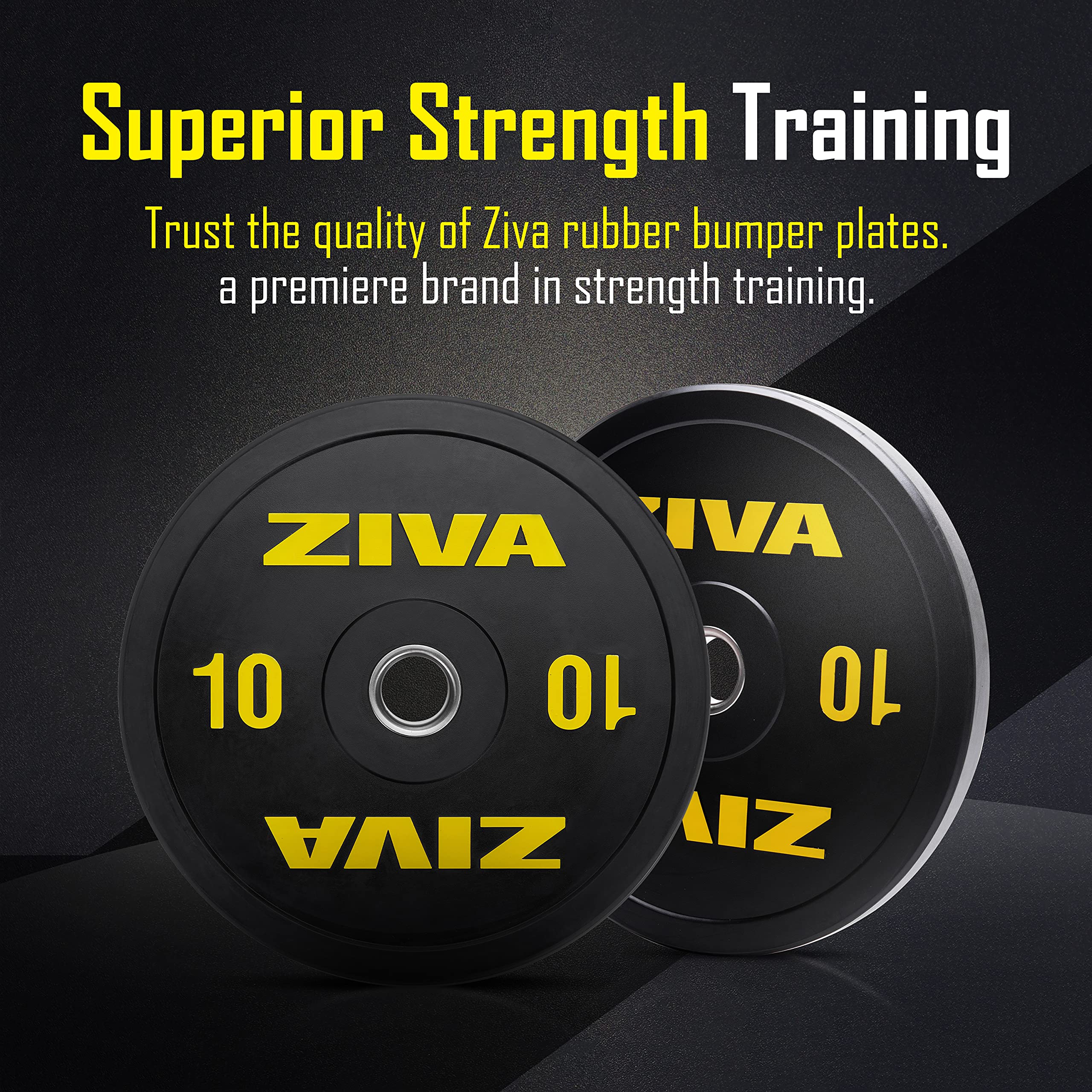 ZIVA Rubber Bumper Weight Plate - One Piece 10 lbs. Strength Training Plate - Fits 2” Olympic Bars - Precision-Calibrated Iron Weight, Ultra Durable Premium Virgin Rubber Coating - Low Bounce (10)