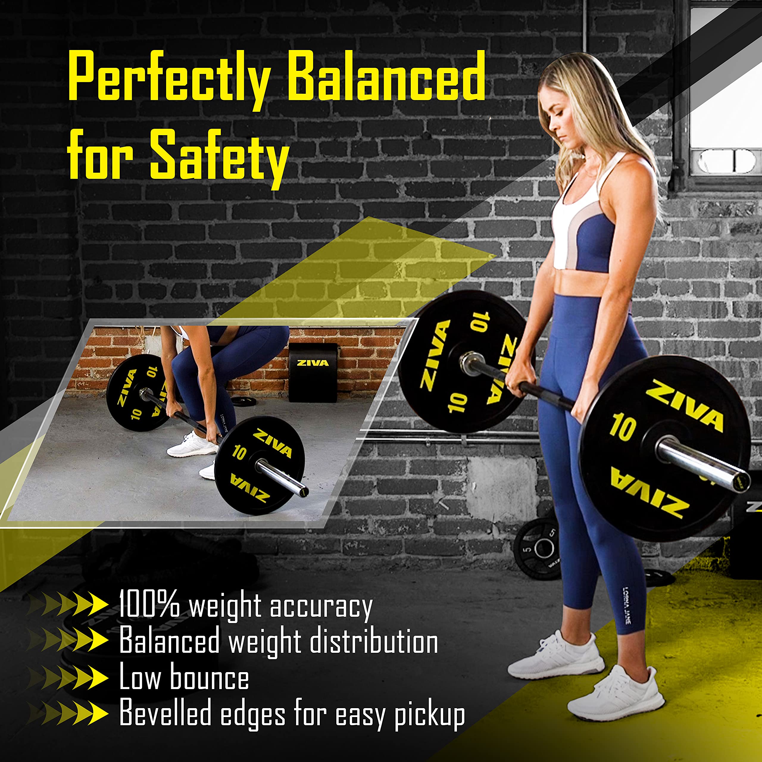 ZIVA Rubber Bumper Weight Plate - One Piece 10 lbs. Strength Training Plate - Fits 2” Olympic Bars - Precision-Calibrated Iron Weight, Ultra Durable Premium Virgin Rubber Coating - Low Bounce (10)