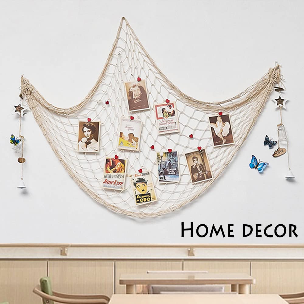 TEMUCY Natural Fish Net Decorative, Beach Themed Fish Net Decorations for Pirate, Mermaid, Beach Party Home Bedroom Décor
