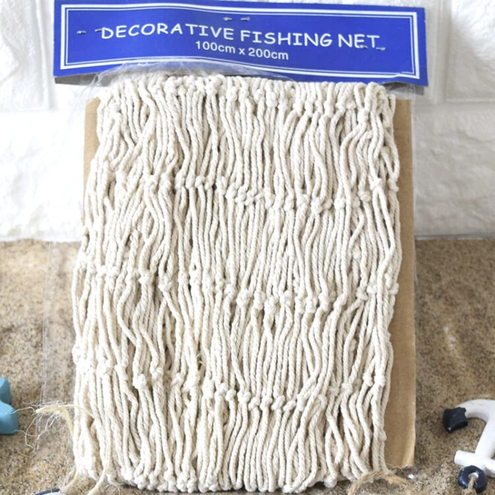 TEMUCY Natural Fish Net Decorative, Beach Themed Fish Net Decorations for Pirate, Mermaid, Beach Party Home Bedroom Décor