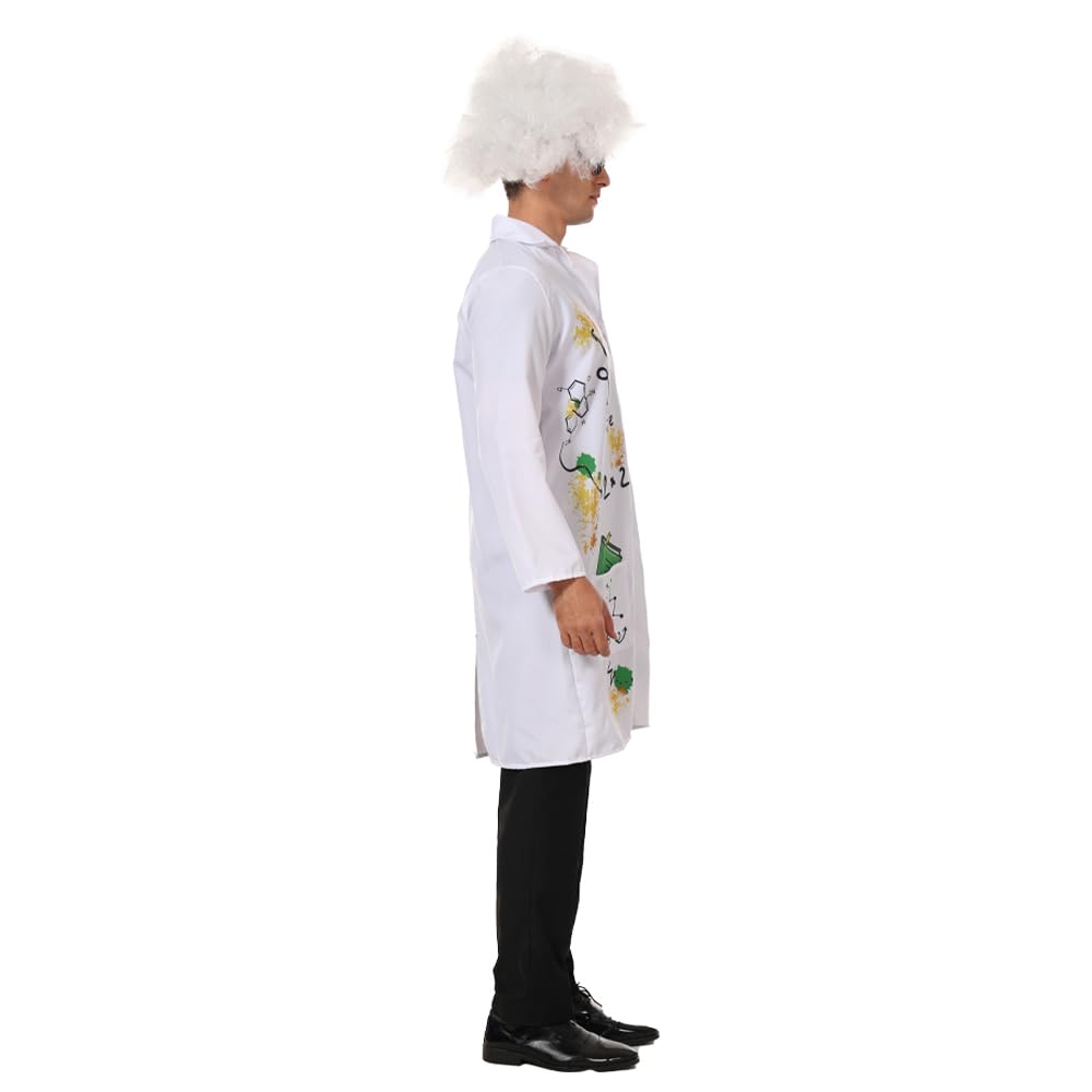 EraSpooky Men Mad Scientist Costume Adult Lab Coat with Wig
