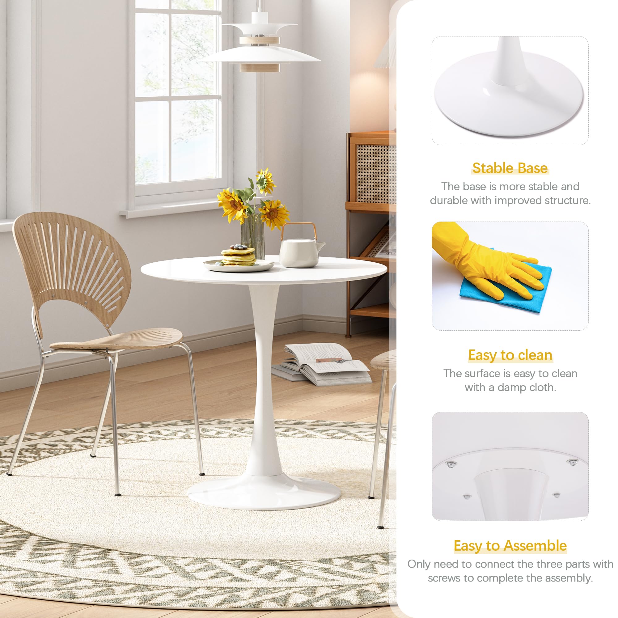 JAXPETY 31.5" Modern Round Tulip Table White Dining Table Mid-Century Leisure Table with Pedestal Base for Living Room Kitchen Coffee Shop Home Office