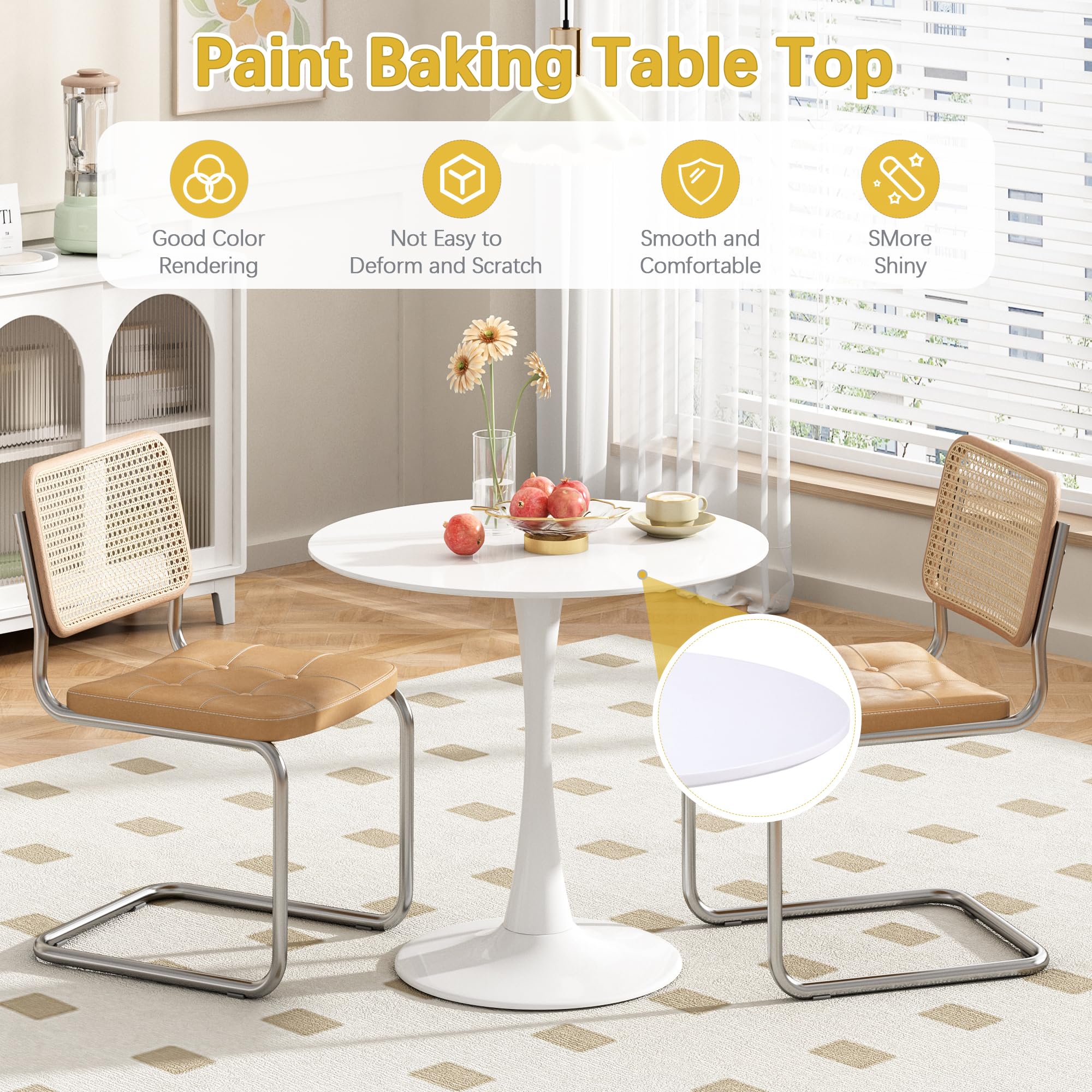JAXPETY 31.5" Modern Round Tulip Table White Dining Table Mid-Century Leisure Table with Pedestal Base for Living Room Kitchen Coffee Shop Home Office