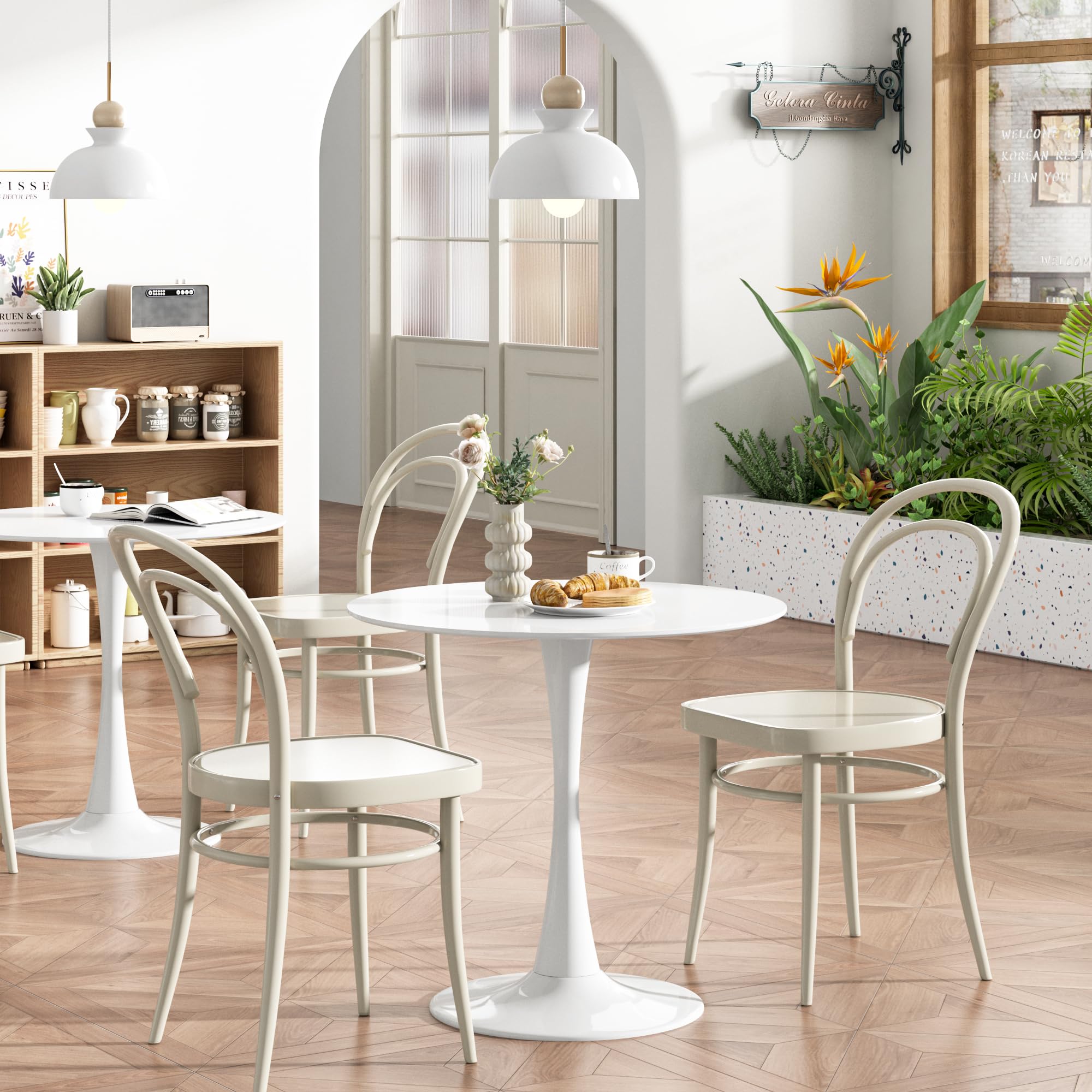 JAXPETY 31.5" Modern Round Tulip Table White Dining Table Mid-Century Leisure Table with Pedestal Base for Living Room Kitchen Coffee Shop Home Office