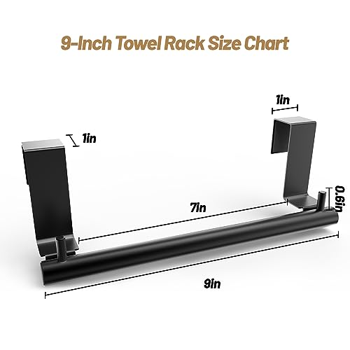 VEHHE Kitchen Towel Holder-2pcs, 9-Inches, Dish Towel Holder with 2 Hooks, Towel Holder for Kitchen Cabinet with EVA Foam Pads, Over The Door Towel Holder for Kitchen and Bathroom (Black)