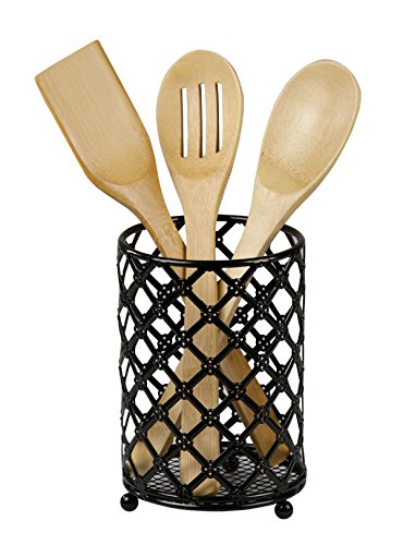 Home Basics Beautiful Heavy Duty Steel Lattice Cutlery Holder, Utensil Organizer, Rust-resistant, Free Standing, Black, 5" x 5" x 7"