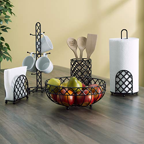 Home Basics Beautiful Heavy Duty Steel Lattice Cutlery Holder, Utensil Organizer, Rust-resistant, Free Standing, Black, 5" x 5" x 7"
