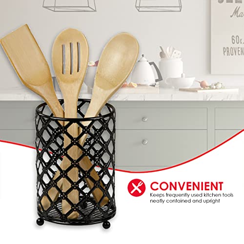 Home Basics Beautiful Heavy Duty Steel Lattice Cutlery Holder, Utensil Organizer, Rust-resistant, Free Standing, Black, 5" x 5" x 7"