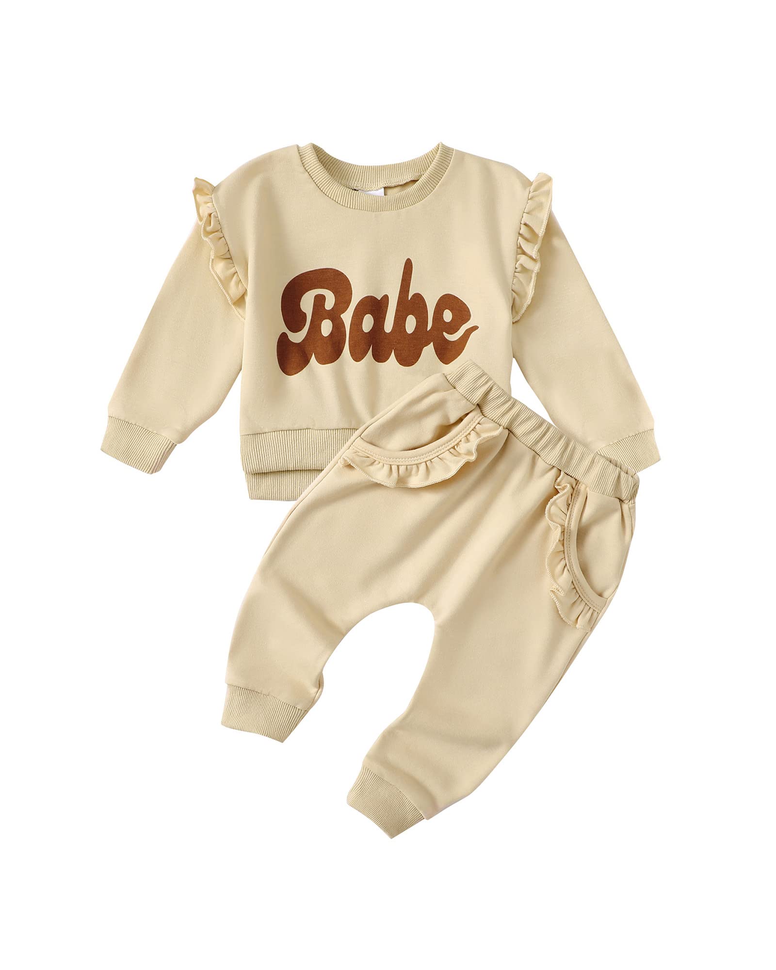 HIGHUZZA 12-18 month girl clothes baby girl clothes toddler girl clothes newborn infant babies fall outfits winter girls sweatshirt baby girls' clothing baby pant set 2 pcs Khaki