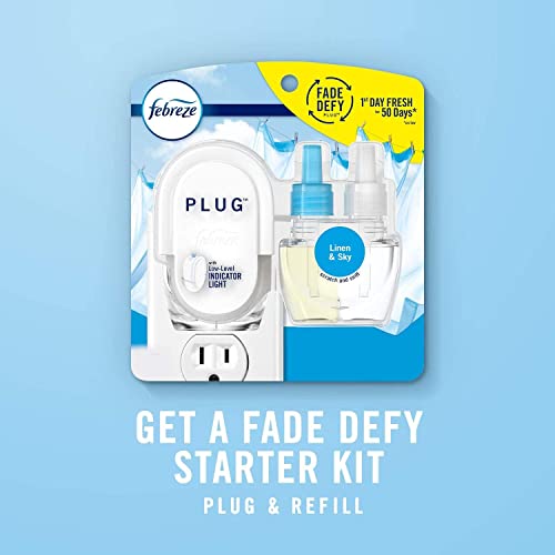 Febreze Odor-Fighting Fade Defy PLUG Air Freshener Refill, Linen & Sky, (3) .87 fl. oz. Oil Refills