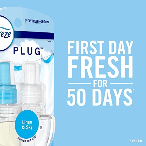 Febreze Odor-Fighting Fade Defy PLUG Air Freshener Refill, Linen & Sky, (3) .87 fl. oz. Oil Refills