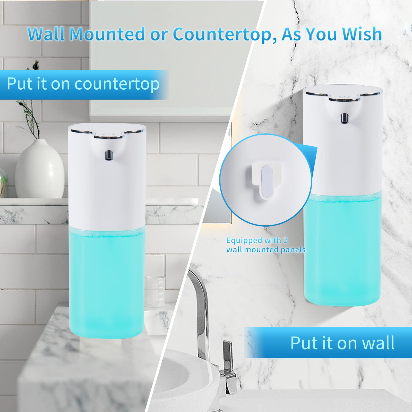 Hand Sensor Soap Dispenser, Wisekoti P9 Hands Free Foaming Soap Dispenser, Rechargeable, Motion Sensor Automatic Foam Soap Dispenser Touchless for Kitchen & Bathroom, Handless Soap Dispenser
